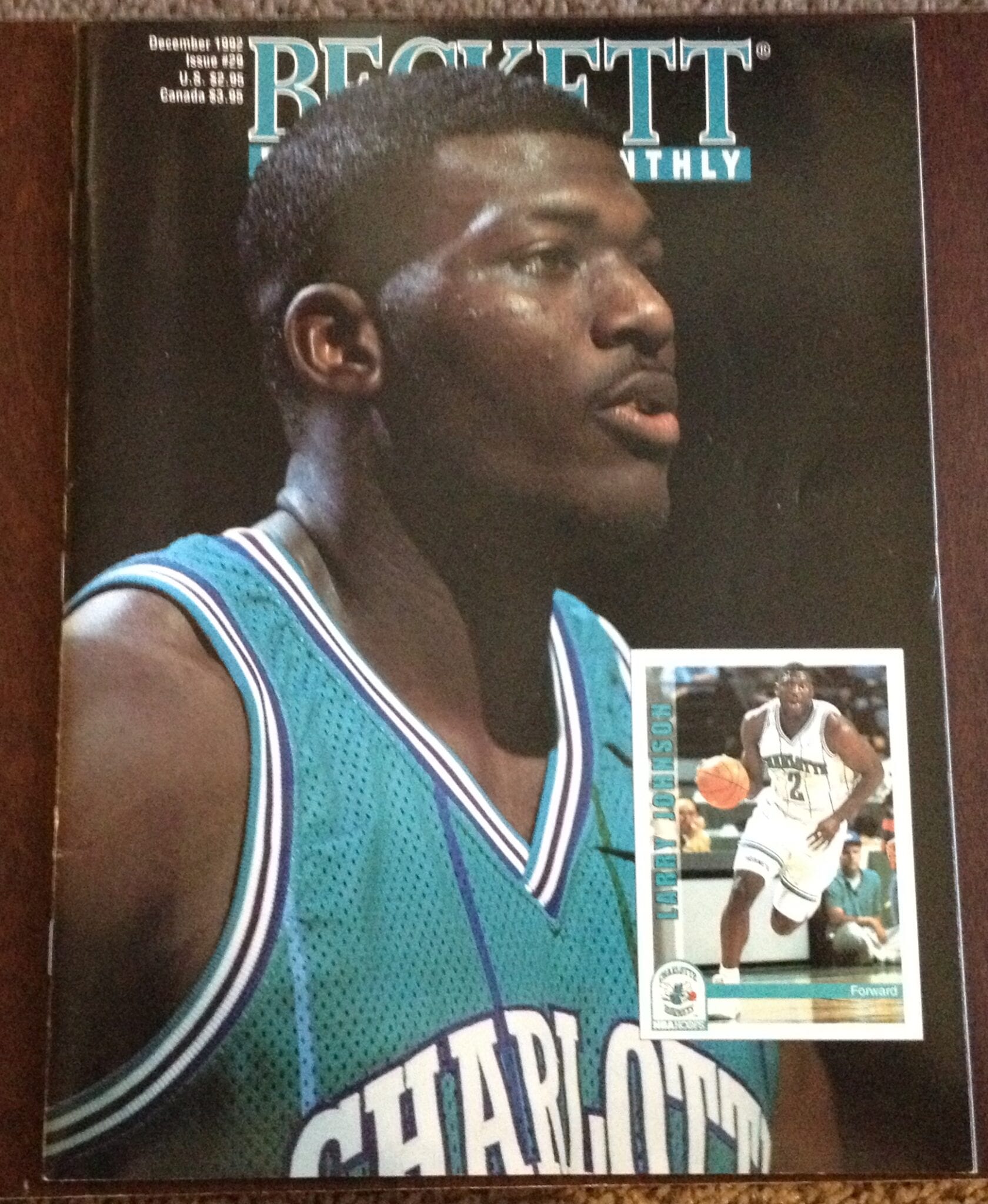 Beckett Basketball December 1992 Larry Johnson is on the cover.